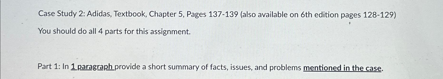 Solved Case Study 2: Adidas, Textbook, Chapter 5, ﻿Pages | Chegg.com