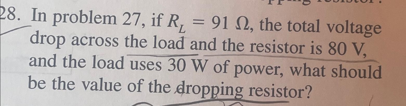 Solved In problem 27 , ﻿if RL=91Ω, ﻿the total voltage drop | Chegg.com