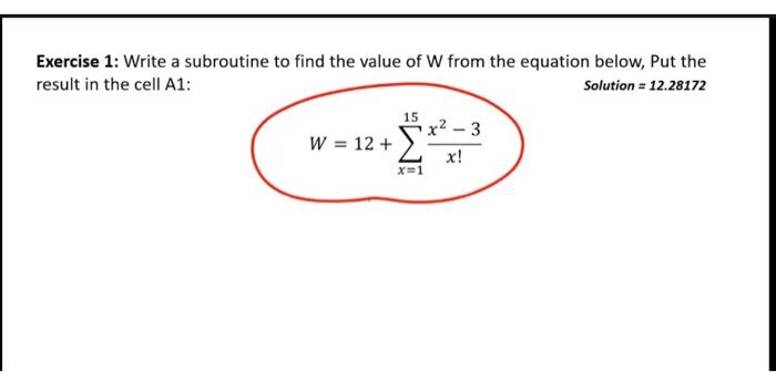Solved Exercise 1 Write A Subroutine To Find The Value Of W