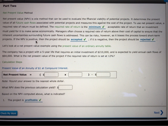 Solved Part Two Net Present Value Method Net present value | Chegg.com