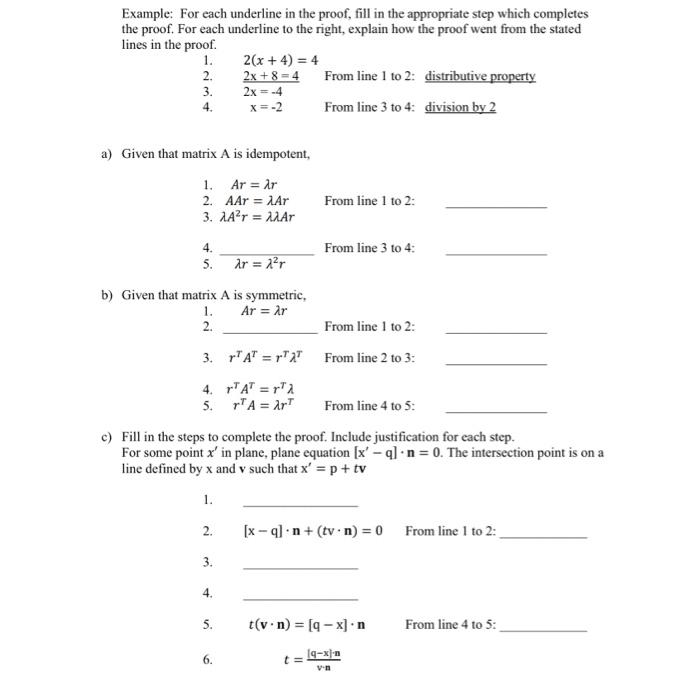 Solved Example: For each underline in the proof, fill in the | Chegg.com