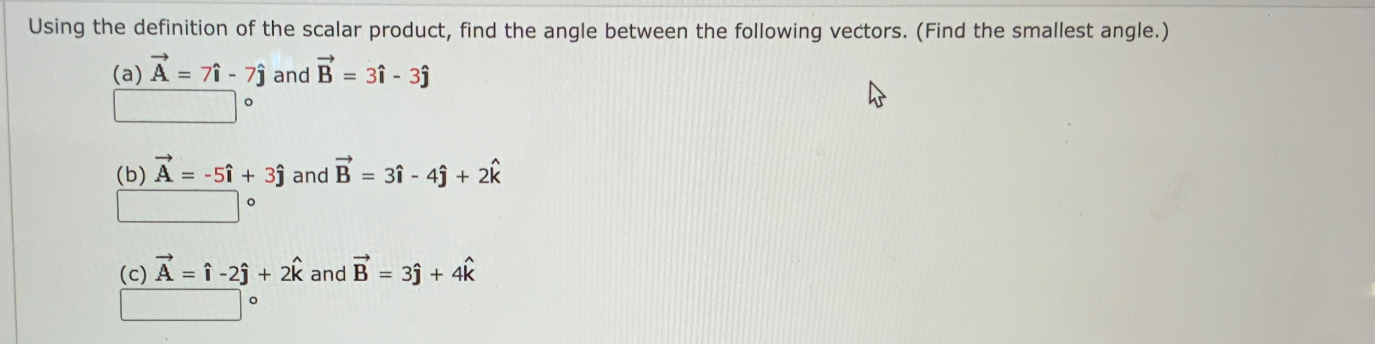 Solved Using the definition of the scalar product, find the | Chegg.com