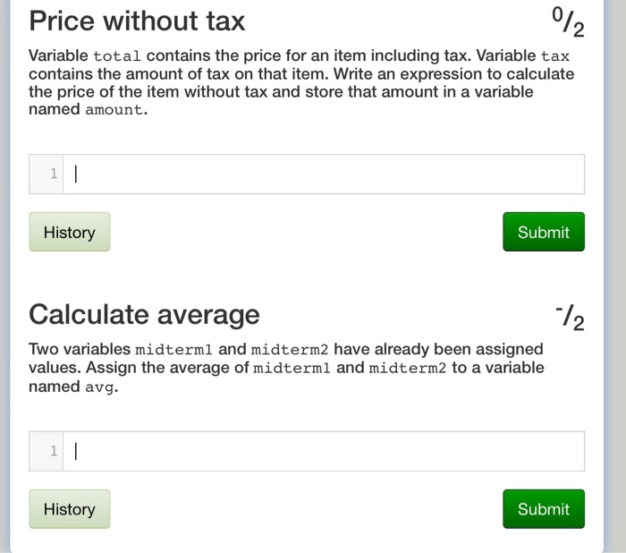 Solved Price Without Tax 0 2 Variable Total Contains The
