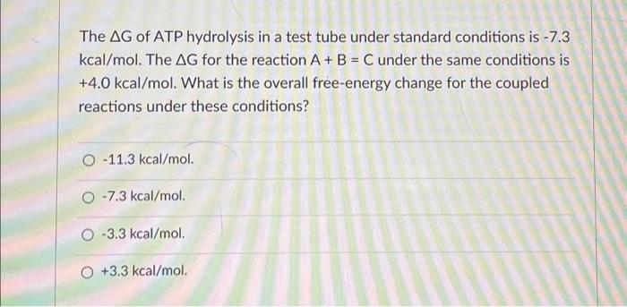 Solved The AG of ATP hydrolysis in a test tube under | Chegg.com