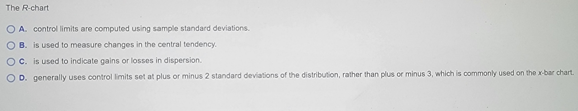 The R-chartA. ﻿control limits are computed using | Chegg.com