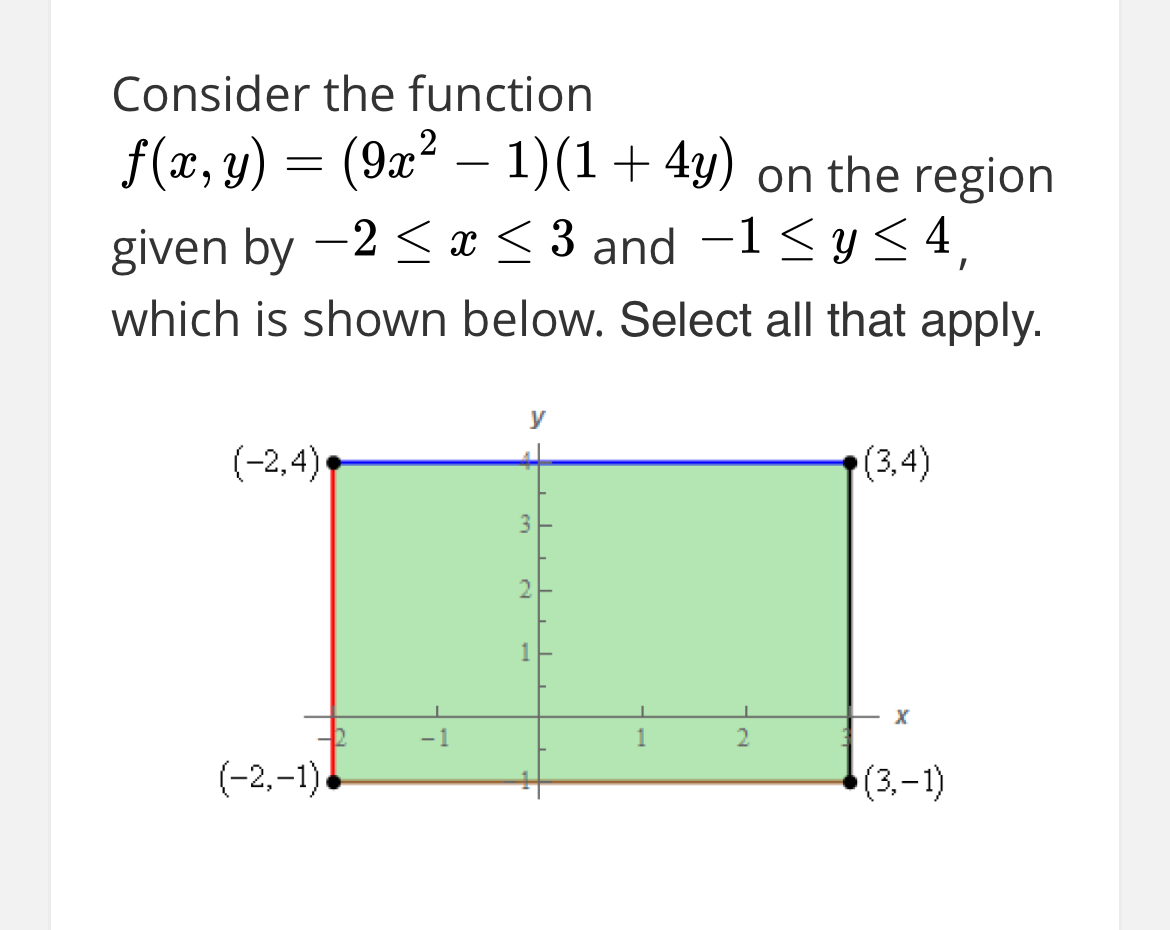 Consider the function f(x,y)=(9x2-1)(1+4y) ﻿on the | Chegg.com