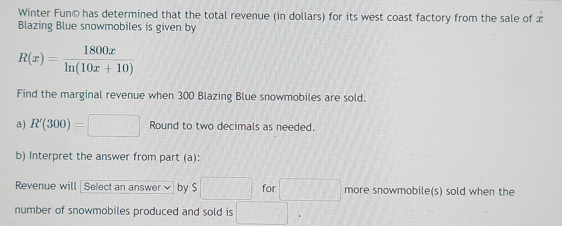 Solved Winter Func has determined that the total revenue (in | Chegg.com