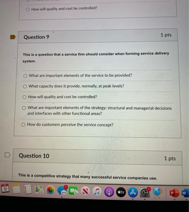 Solved O How will quality and cost be controlled? Question 9 | Chegg.com
