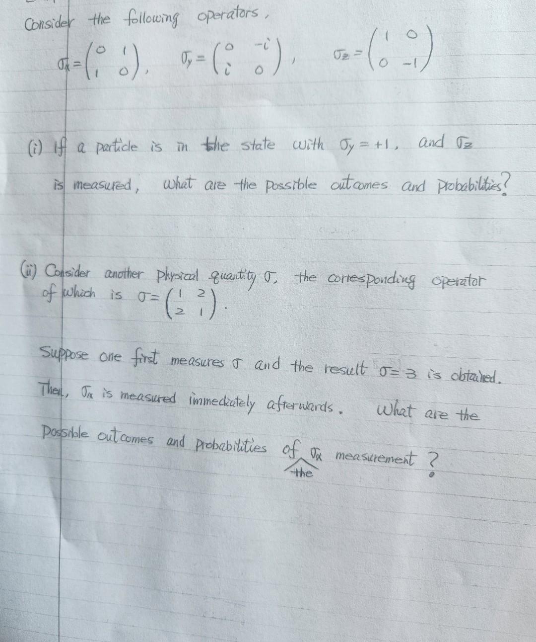 Solved Consider the following operators, | Chegg.com