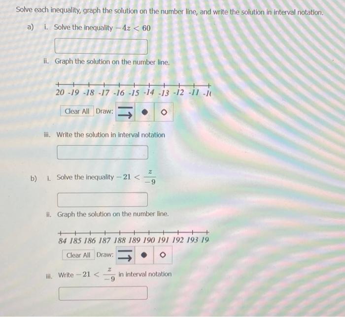 Solved Solve each inequality, graph the solution on the | Chegg.com