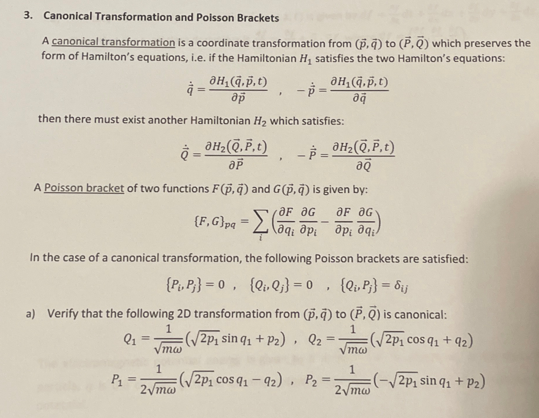 Solved Canonical Transformation and Poisson BracketsA | Chegg.com