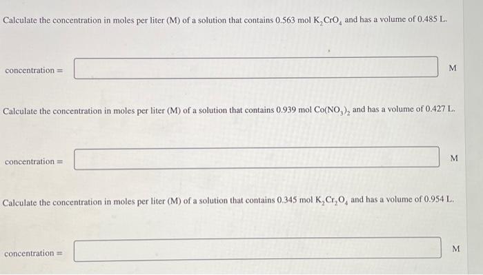 Solved Calculate the concentration in moles per liter (M) of | Chegg.com