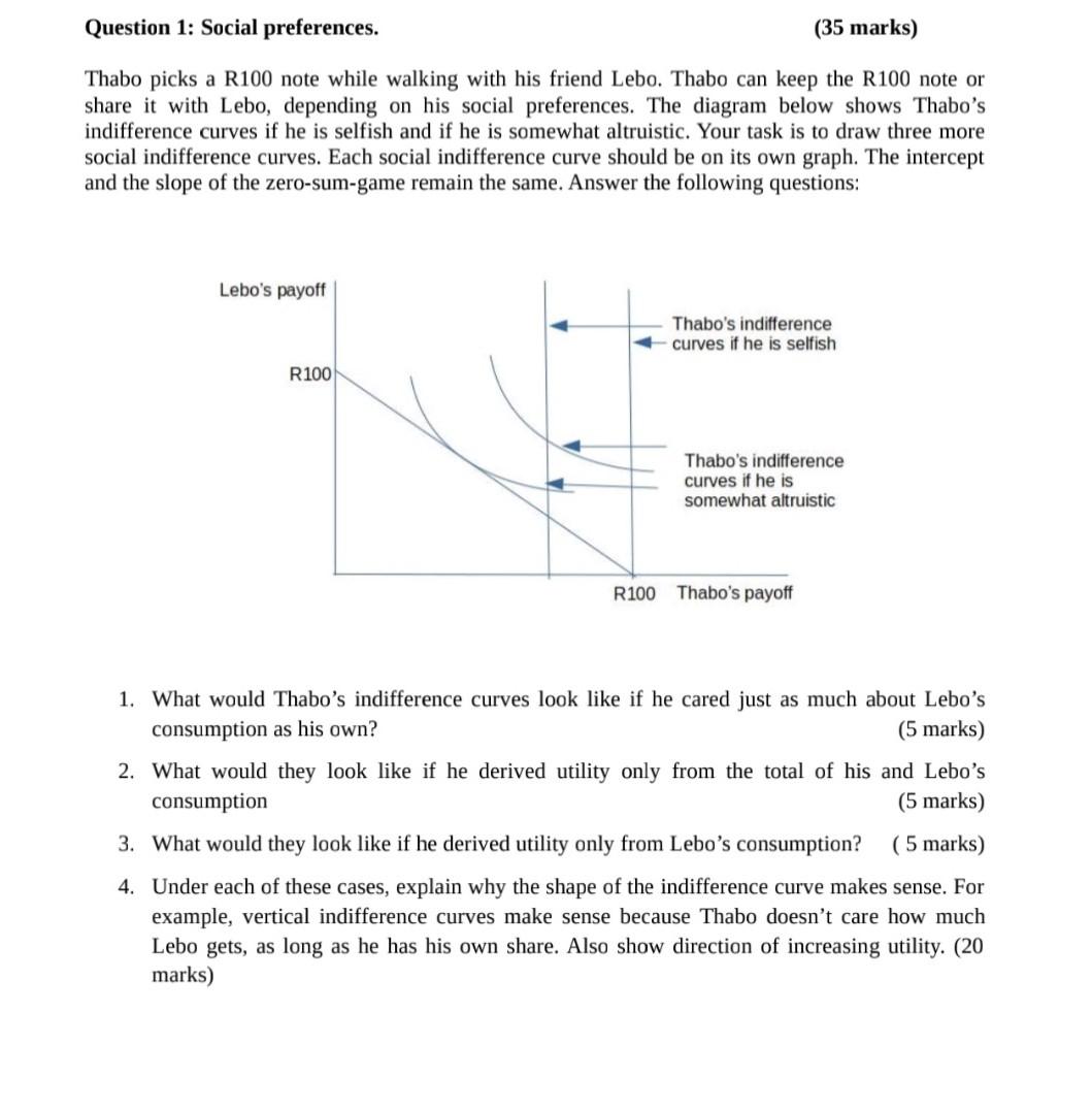 Solved Question 1: Social preferences. (35 marks) Thabo | Chegg.com