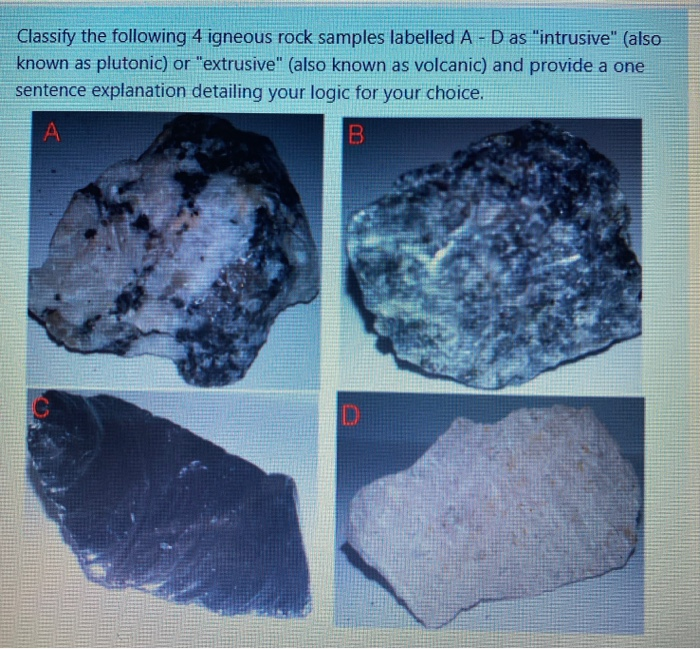 Solved Classify the following 4 igneous rock samples | Chegg.com