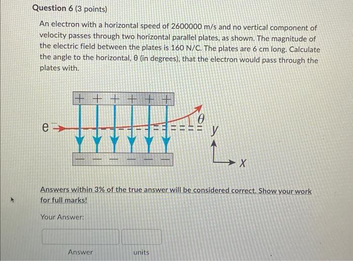 Solved An electron with a horizontal speed of 2600000 m/s | Chegg.com