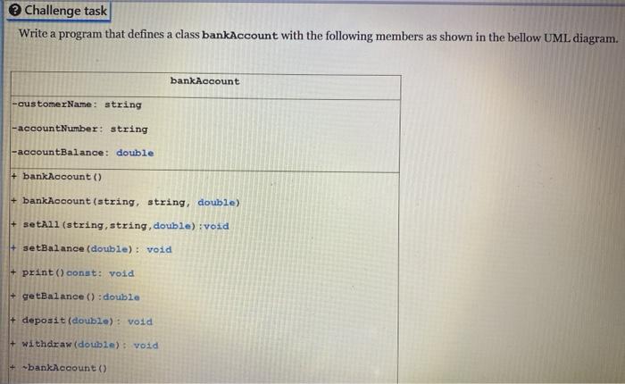 Solved Challenge task Write a program that defines a class | Chegg.com