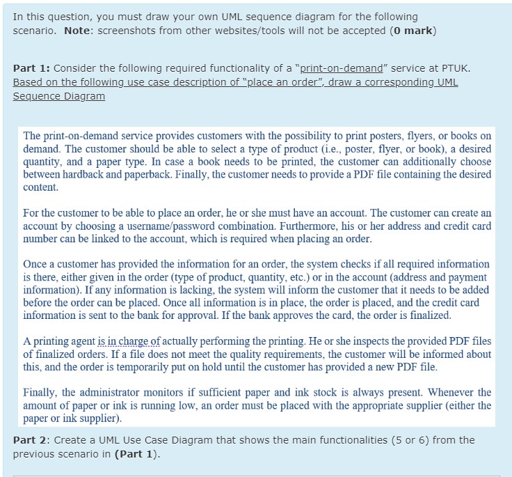 Solved In this question, you must draw your own UML sequence | Chegg.com