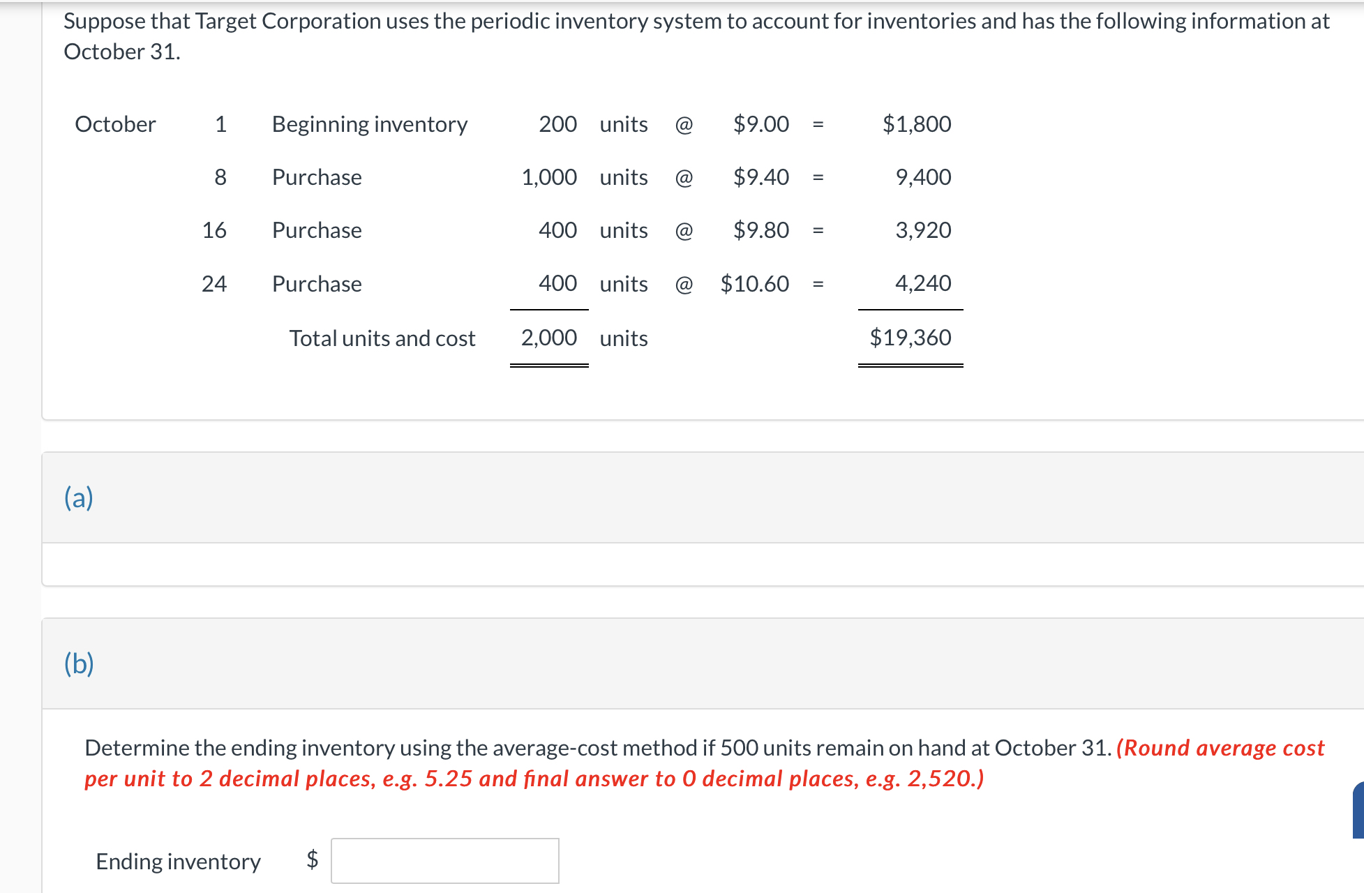 Solved Suppose that Target Corporation uses the periodic | Chegg.com