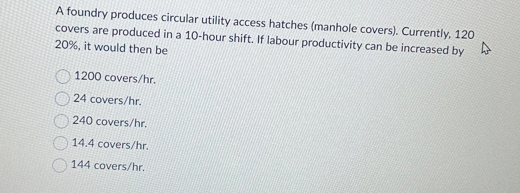 Solved A foundry produces circular utility access hatches | Chegg.com