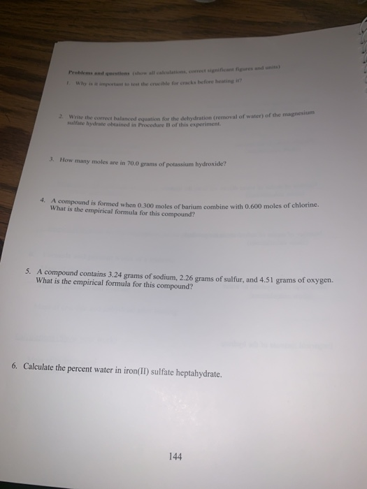 Solved GA PRE-LAB QUESTIONS: EMPIRICAL FORMULAS OF COMPOUNDS | Chegg.com