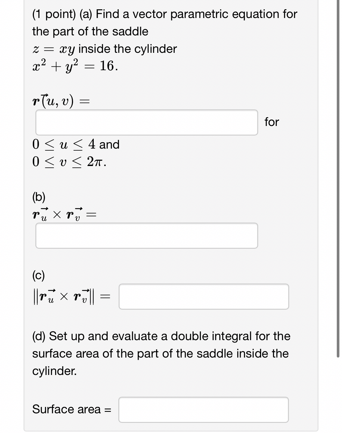 Solved (1 ﻿point) (a) ﻿Find a vector parametric equation for | Chegg.com
