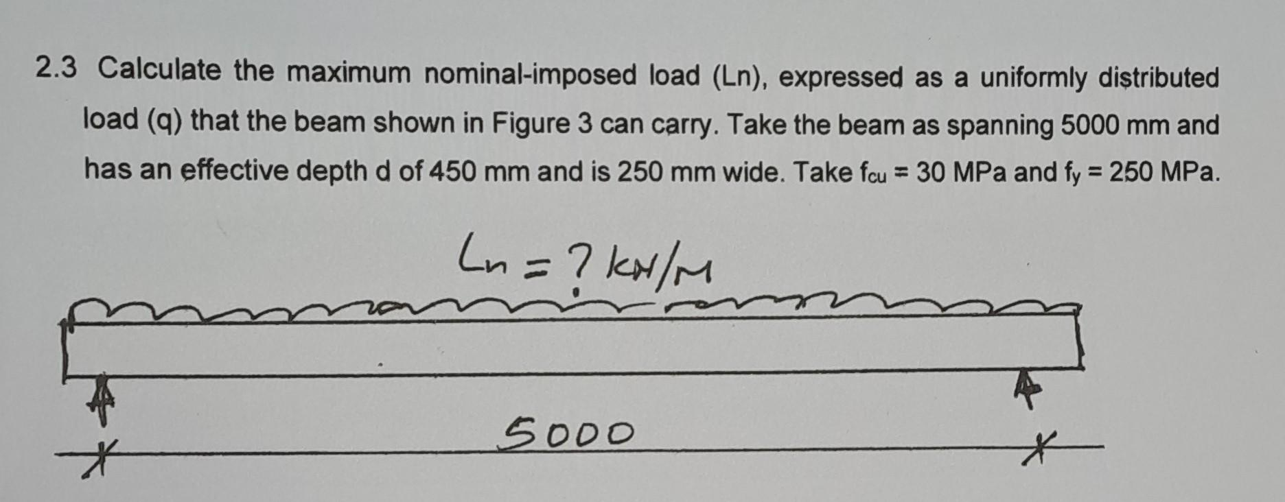 Solved 2.3 Calculate the maximum nominal-imposed load (Ln), | Chegg.com