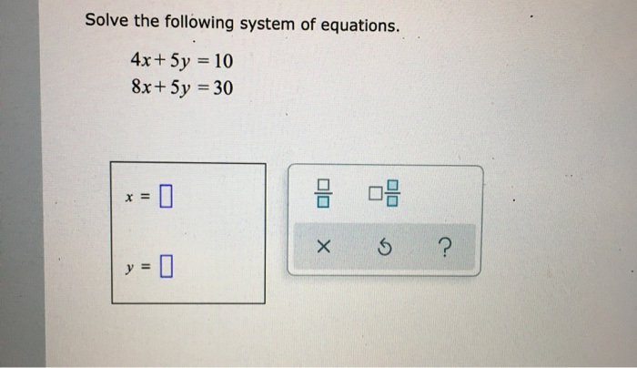 Solved Solve the following system of equations. 4x + 5y = 10 | Chegg.com