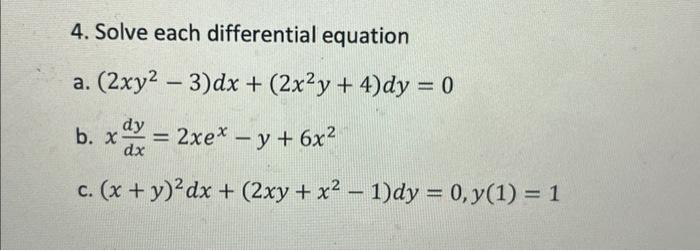 Solved 4. Solve each differential equation a. | Chegg.com