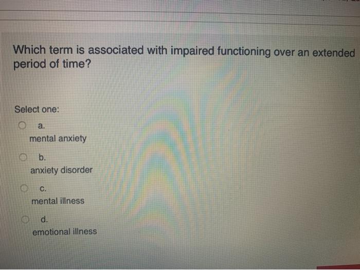 Solved Which term is associated with impaired functioning | Chegg.com