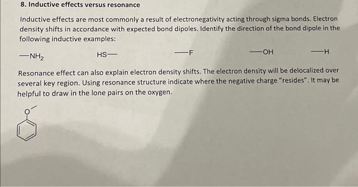 Solved 8. Inductive effects versus resonance Inductive | Chegg.com