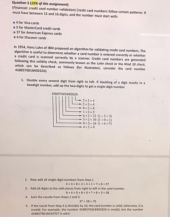 Solved Question 3 (15\% of this assignment): (Financial: | Chegg.com