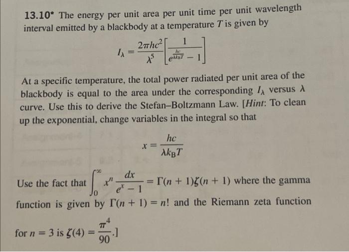 Solved 13.10* The energy per unit area per unit time per | Chegg.com