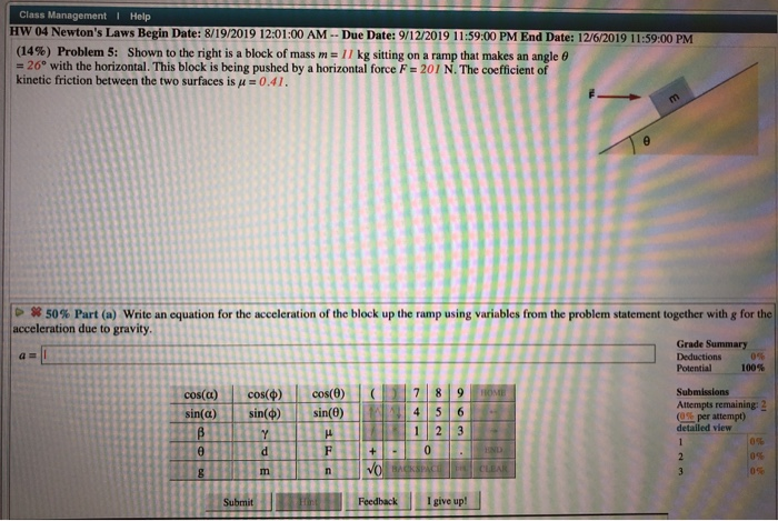Solved Write an equation for the acceleration of the block | Chegg.com