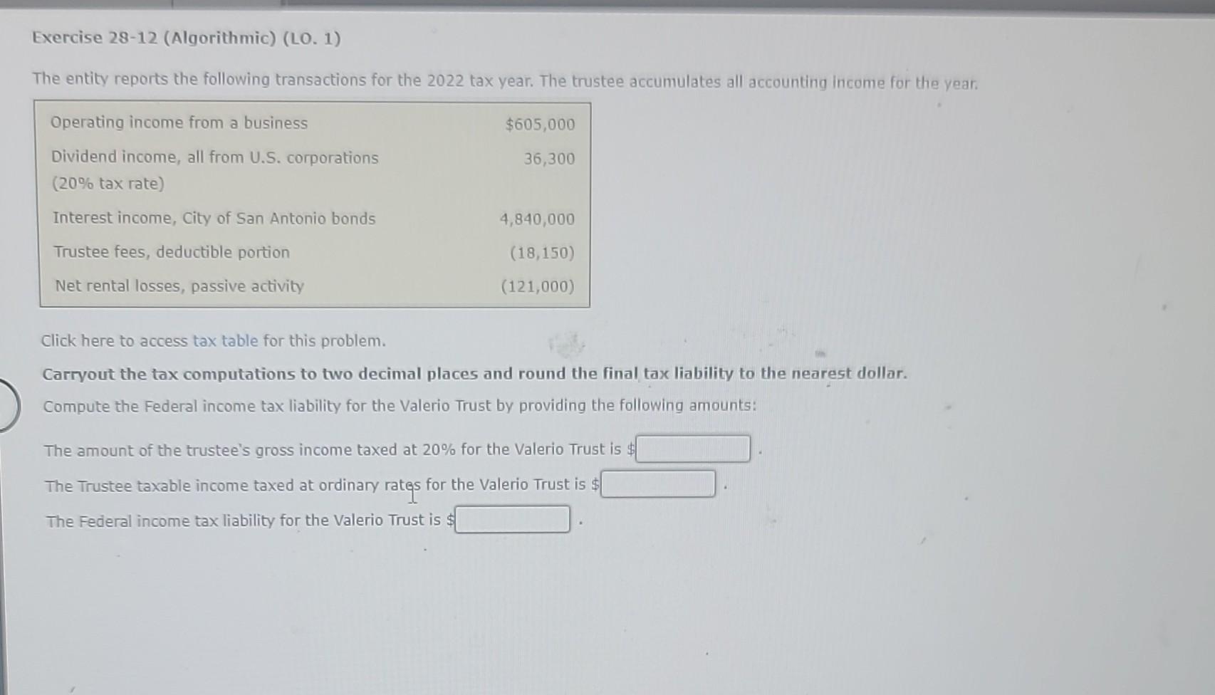 Solved Exercise 28-12 (Algorithmic) (LO. 1) The entity | Chegg.com