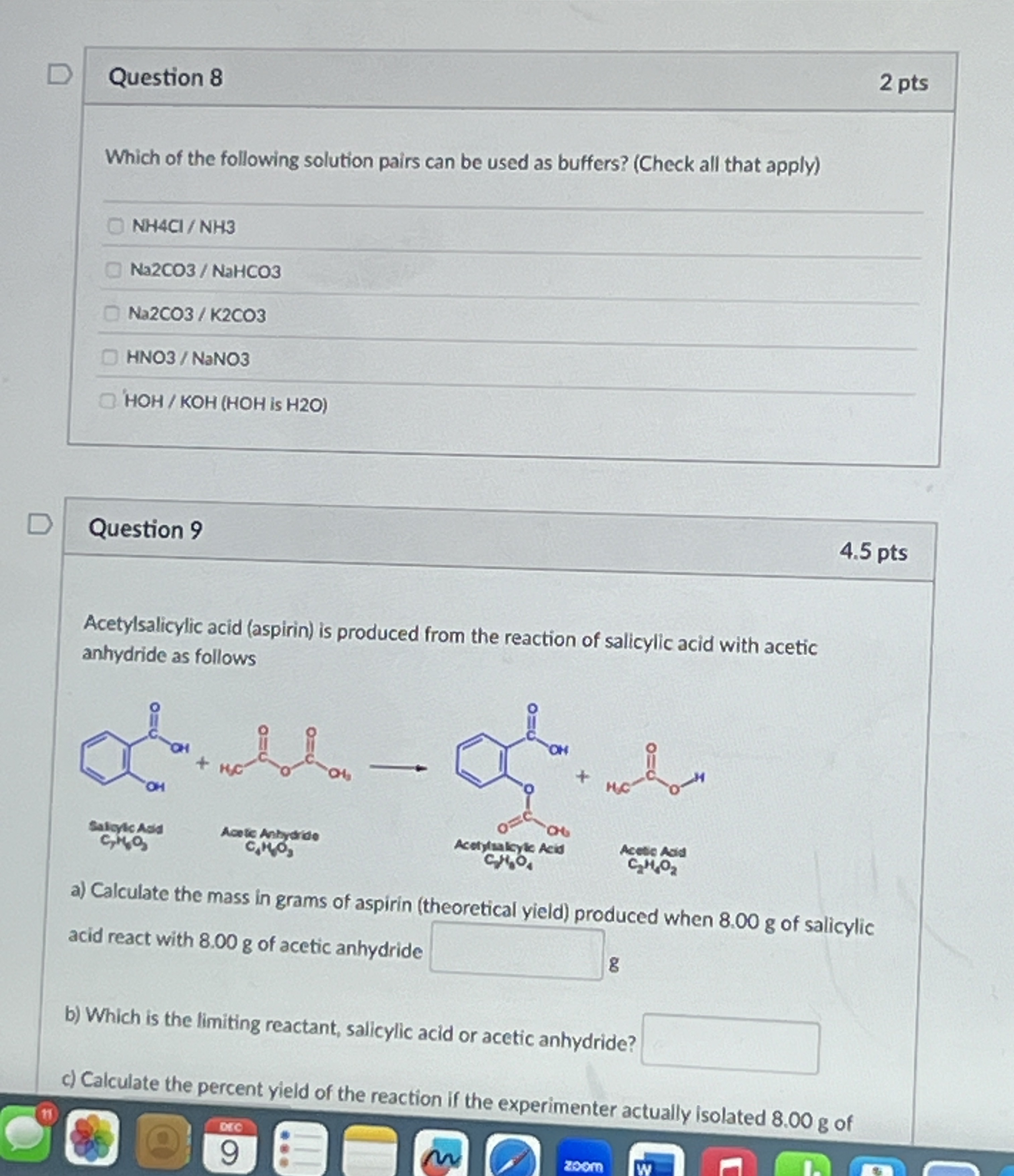 Solved Question 82 ﻿ptsWhich of the following solution pairs | Chegg.com