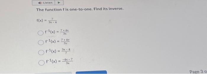 Solved The function f is one-to-one. Find its inverse. | Chegg.com
