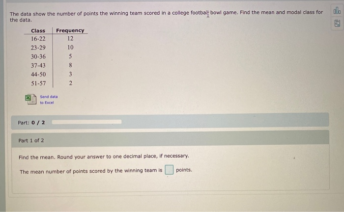 Solved the data shows the number of points the winning team | Chegg.com