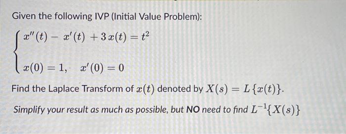 Solved Given the following IVP (Initial Value Problem): | Chegg.com