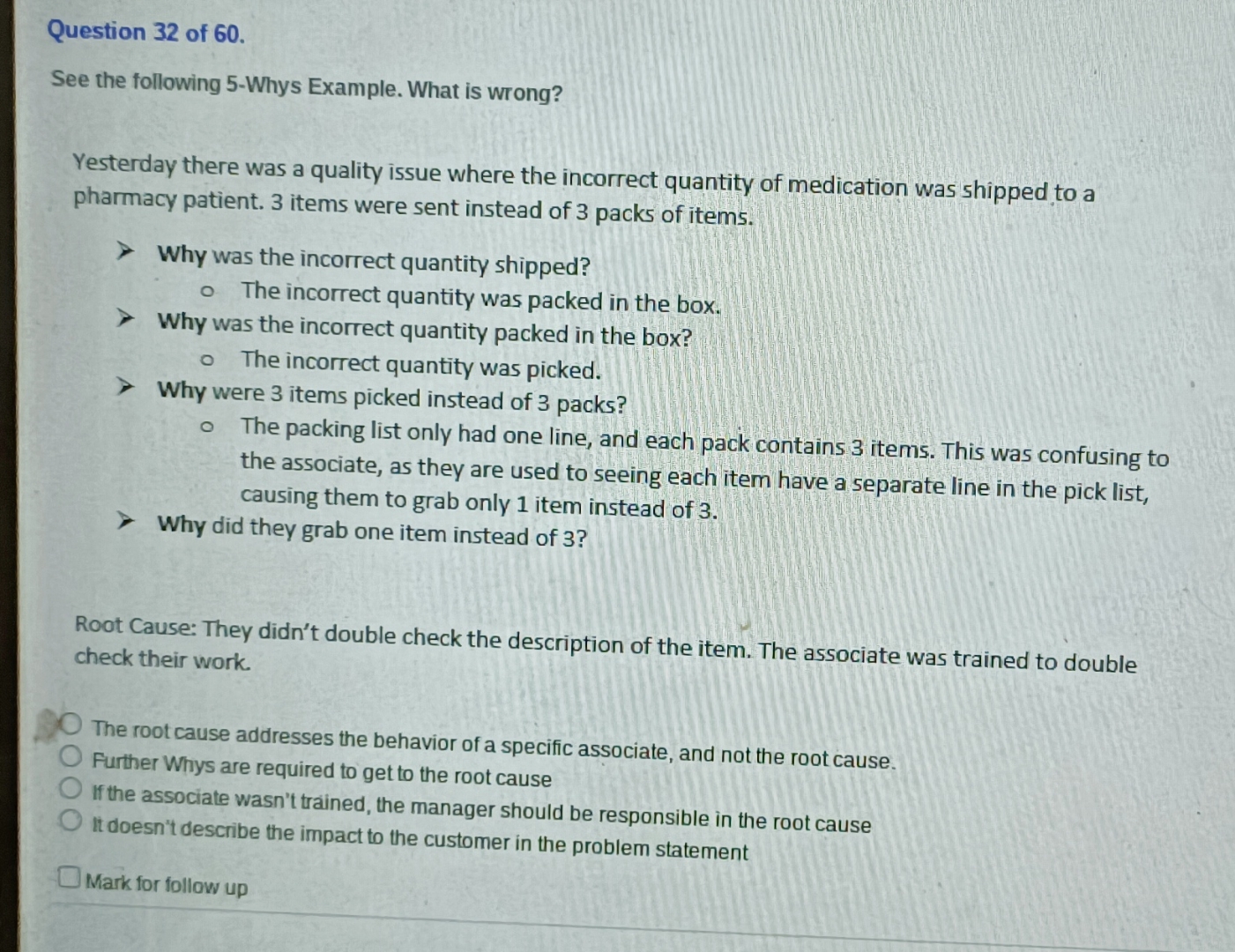 Solved Question 32 ﻿of 60.See the following 5 -Whys Example. | Chegg.com