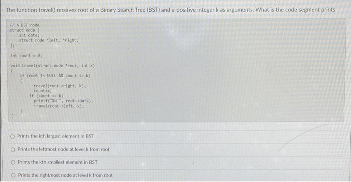 Solved The function travel0 receives root of a Binary Search | Chegg.com