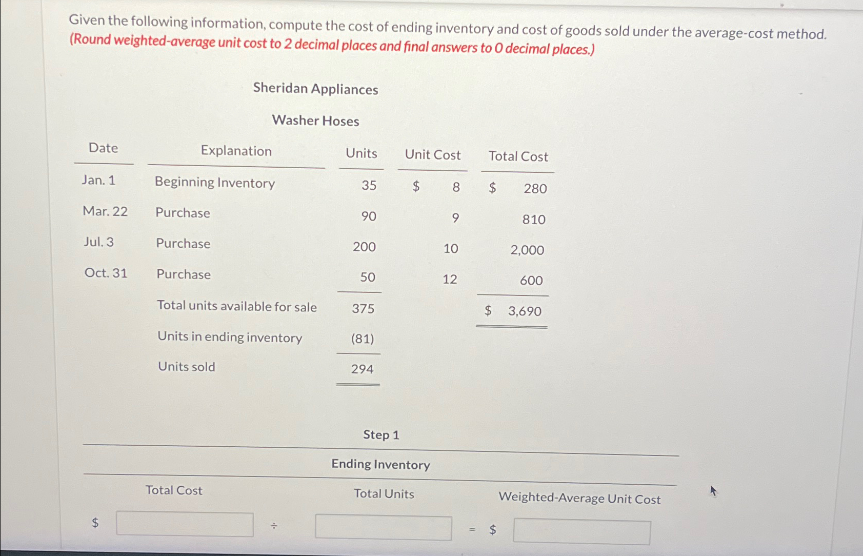 Solved Given the following information, compute the cost of | Chegg.com