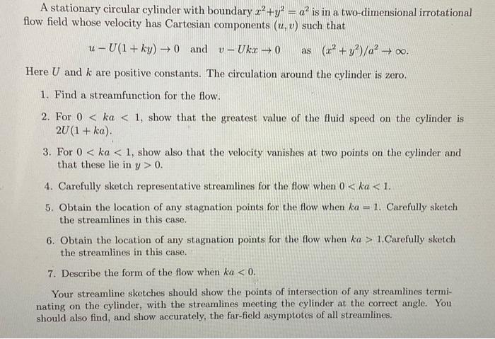 Solved A stationary circular cylinder with boundary x2+y2=a2 | Chegg.com