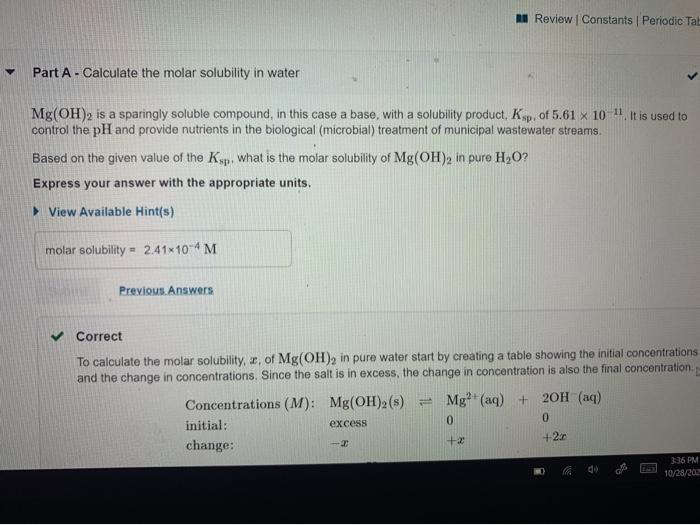 Solved Part B - Calculate the molar solubility in NaOH Based | Chegg.com