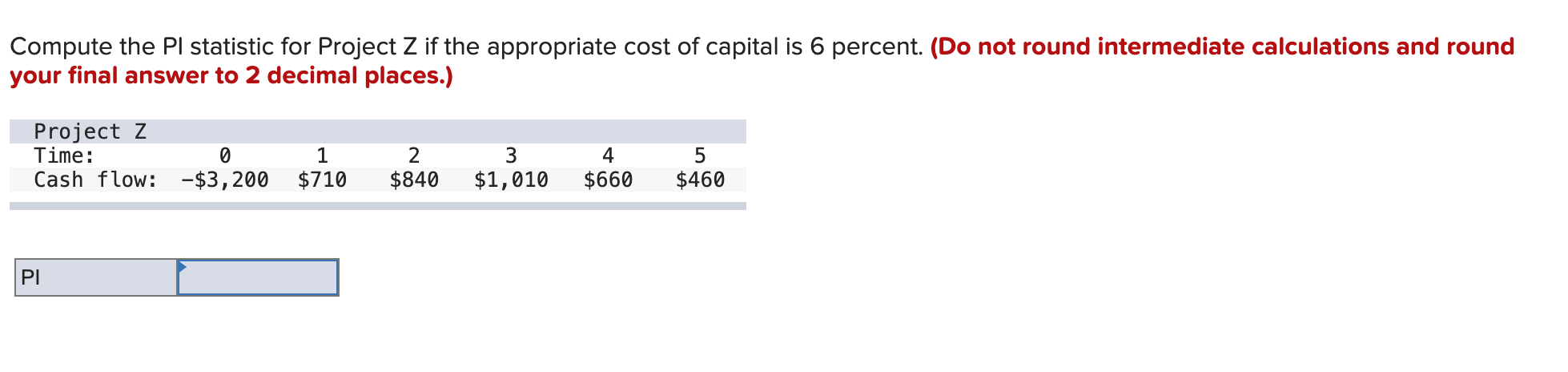 Solved Compute the PI statistic for Project Z if the | Chegg.com