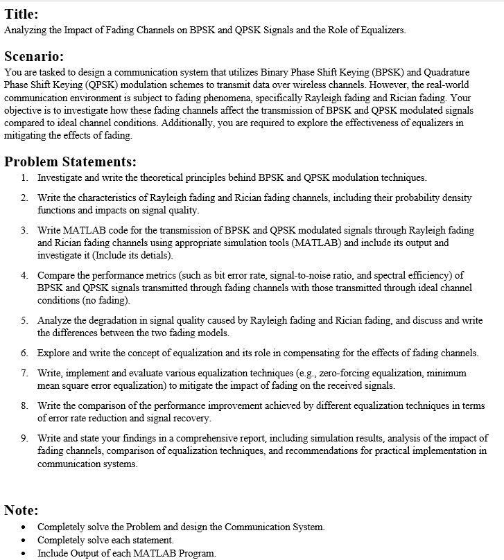 Solved Title:Analyzing the Impact of Fading Channels on BPSK | Chegg.com