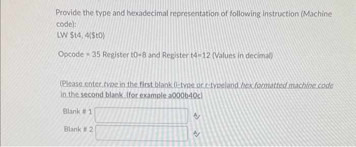 Solved Provide the type and hexadecimal representation of | Chegg.com