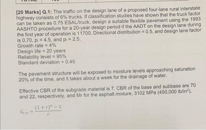 Solved [20 Marks] Q.1: The traffic on the design lane of a | Chegg.com