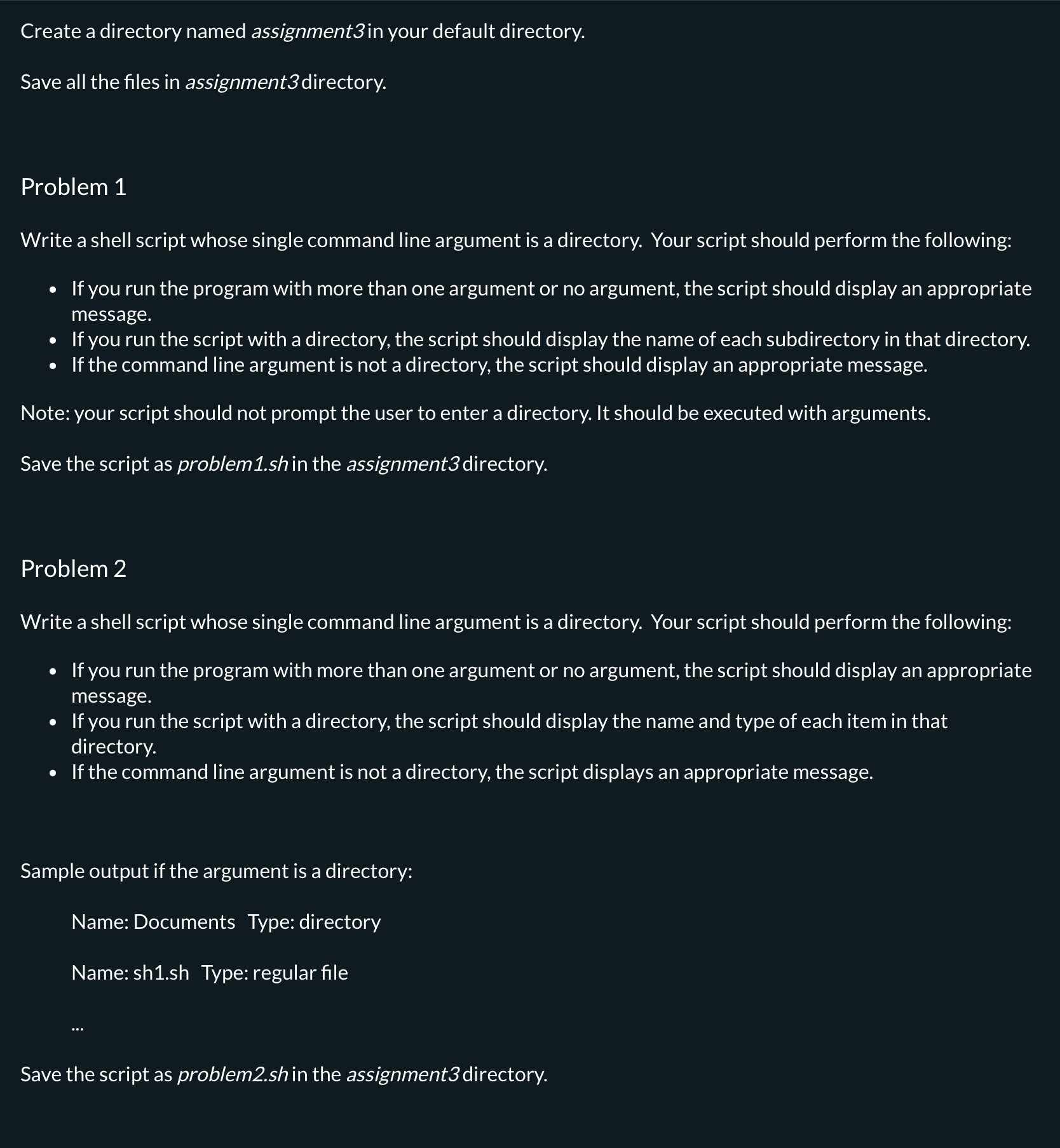 Solved Create a directory named assignment3 ﻿in your default | Chegg.com