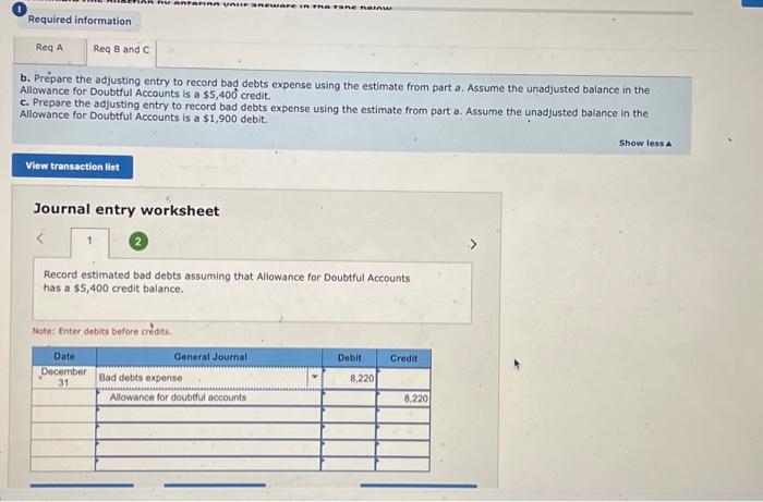 Solved b. Prepare the adjusting entry to record bad debts | Chegg.com