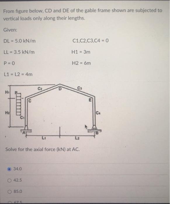 Solved From figure below, CD and DE of the gable frame shown | Chegg.com